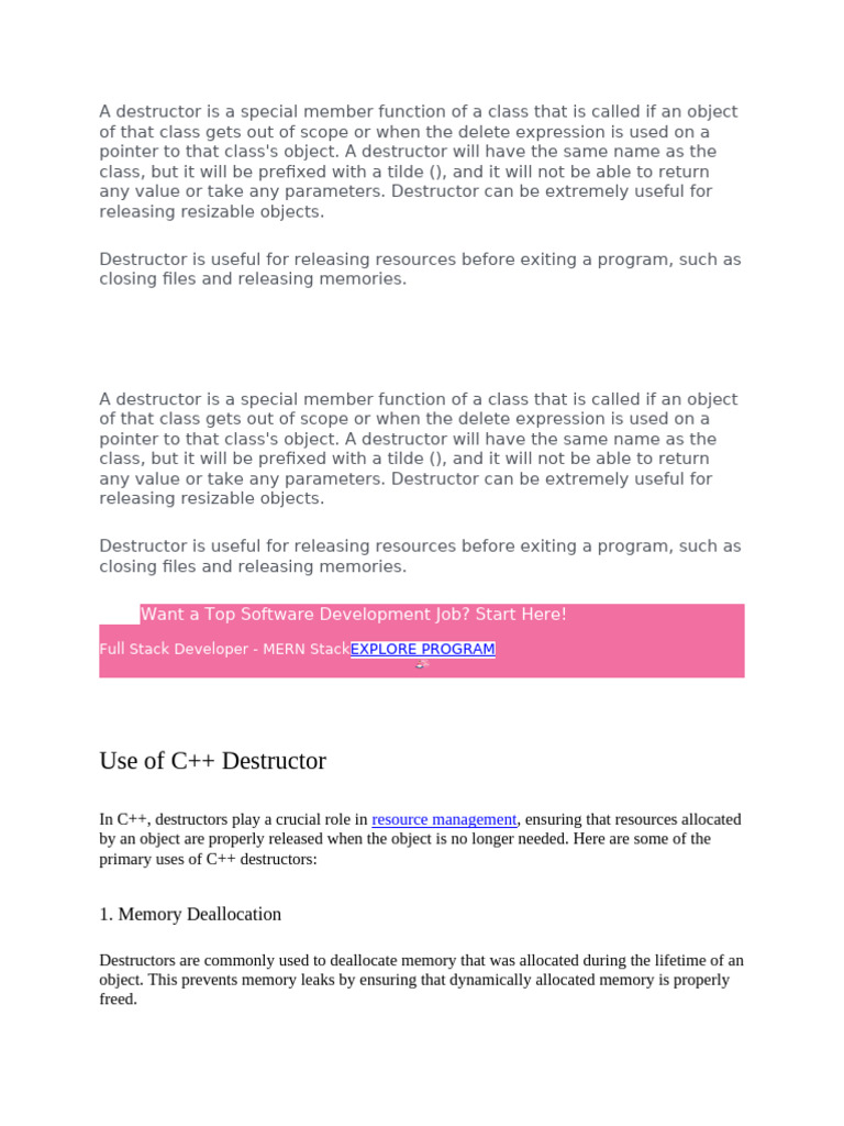Use of C++ Destructor: Want A Top Software Development Job? Start Here! | PDF | C++ | Scope ...