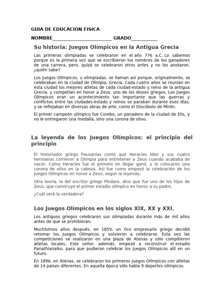 Guia de Educacion Fisica | PDF | Juegos olímpicos | Juegos olímpicos de ...