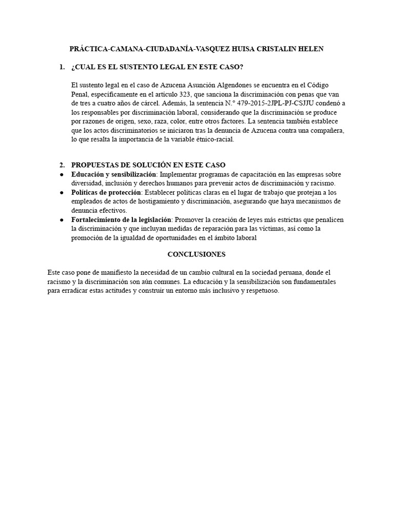 Práctica-Camana-Ciudadanía-Vasquez Huisa Cristalin Helen | PDF | Ciencias sociales | Derecho