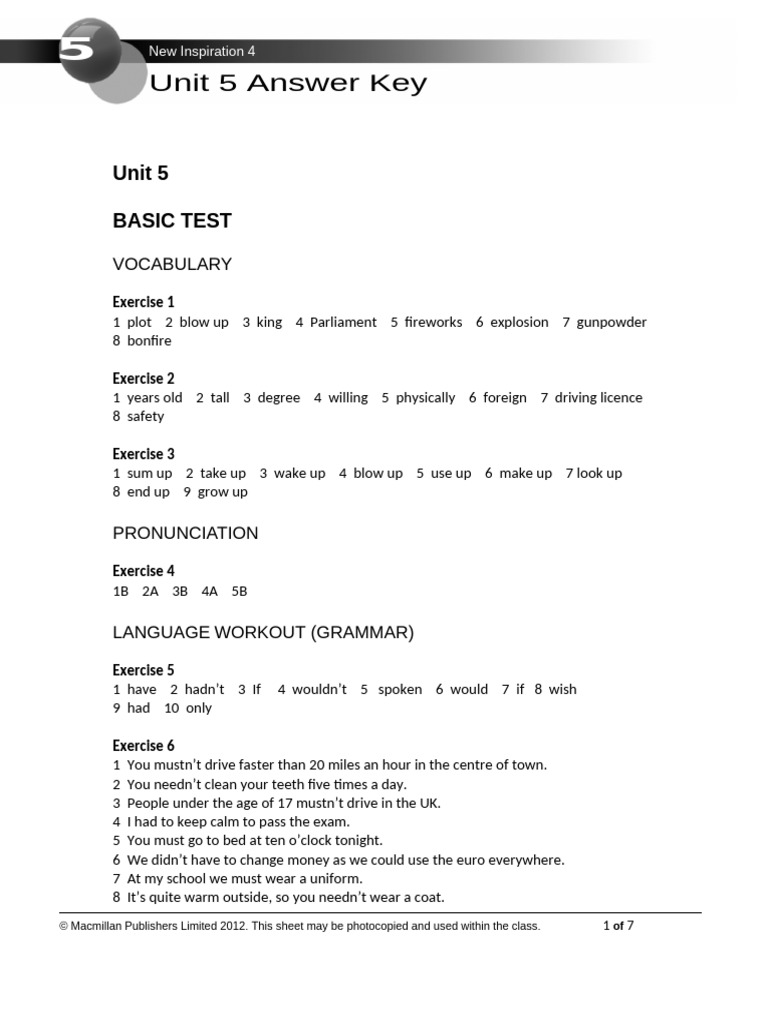 New Inspiration 4 Unit 5 Test Answers | PDF