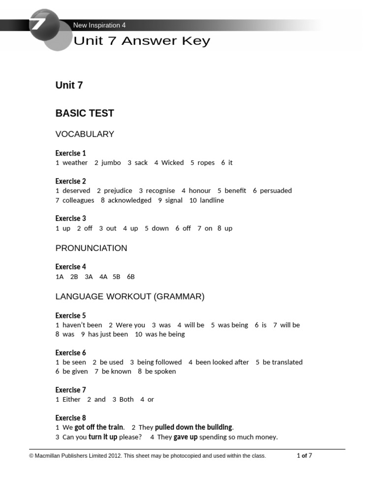 NI4 U7 Standard Higher Answerkey | PDF | Human Communication | Linguistics