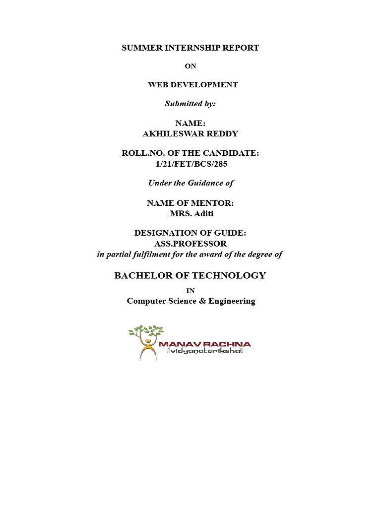 Summer Internship Report | PDF | Engineering | Science