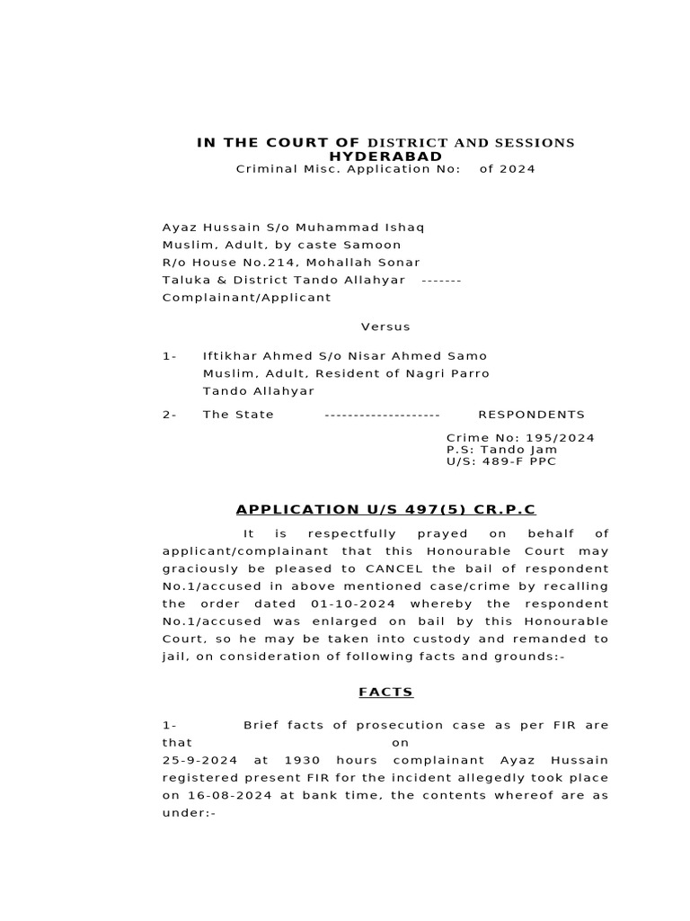 Bail Application Ayaz Vs Iftikhar | PDF | Bail | Affidavit