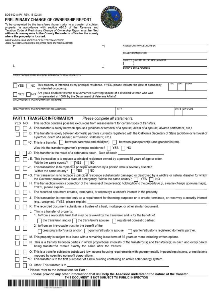 Del - Norte County Form Boe-502-A For 2021 | PDF | Loans | Mortgages