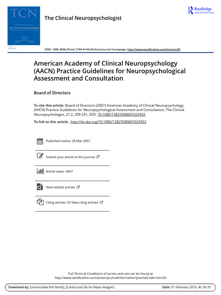 American Academy of Clinical Neuropsychology (AACN) Practice Guidelines ...