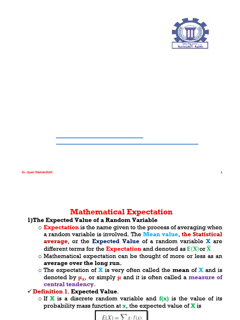 Lecture 8-Mathematical Expectation | PDF | Expected Value | Probability Distribution