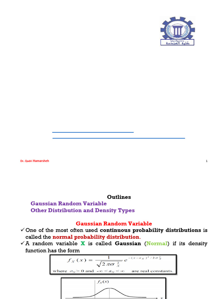 Lecture 6 - Gaussian Random Variable, Other Distribution and Density Types | PDF | Normal ...