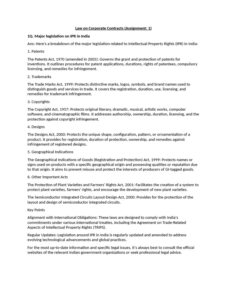 LawonCorporateContracts Assignment1 | PDF | Arbitration | Intellectual ...