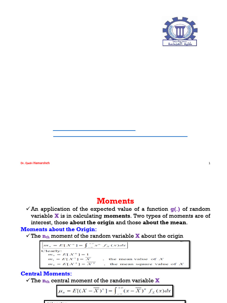 Lecture 9-Moments | PDF | Probability Density Function | Random Variable