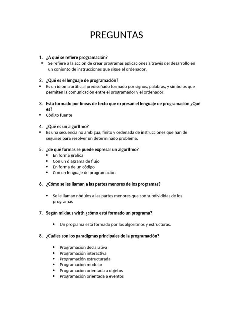 Preguntas de Programacion | PDF | Informática