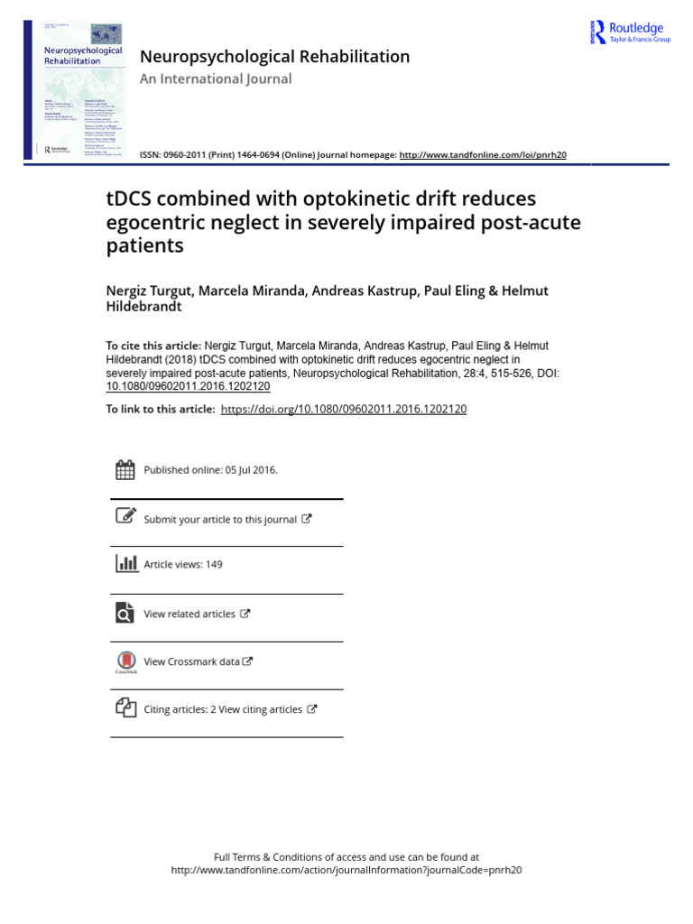 TDCS Combined With Optokinetic Drift Reduces Egocentric Neglect in ...