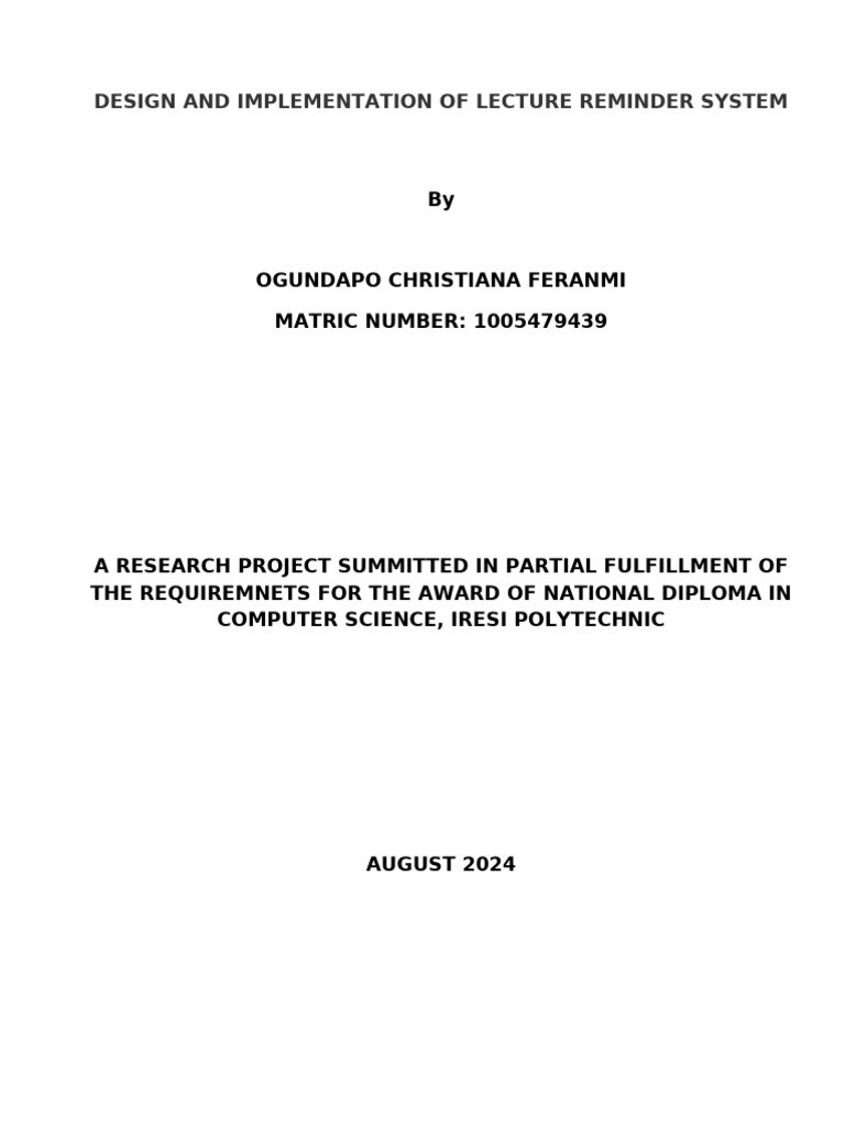 Design and Implementation of Lecture Reminder System | PDF | Computers