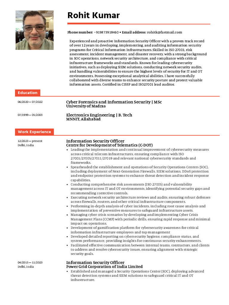 Rohit Kumar CV | PDF | Security | Computer Security