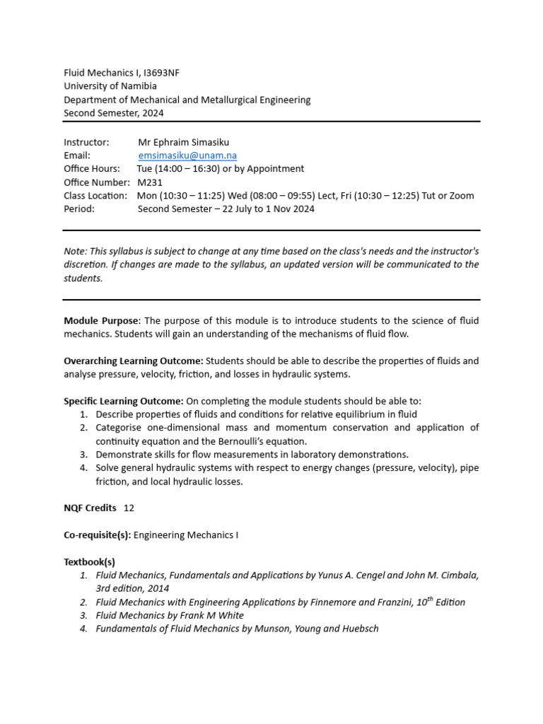 Course Outline (1) | PDF | Fluid Dynamics | Turbulence