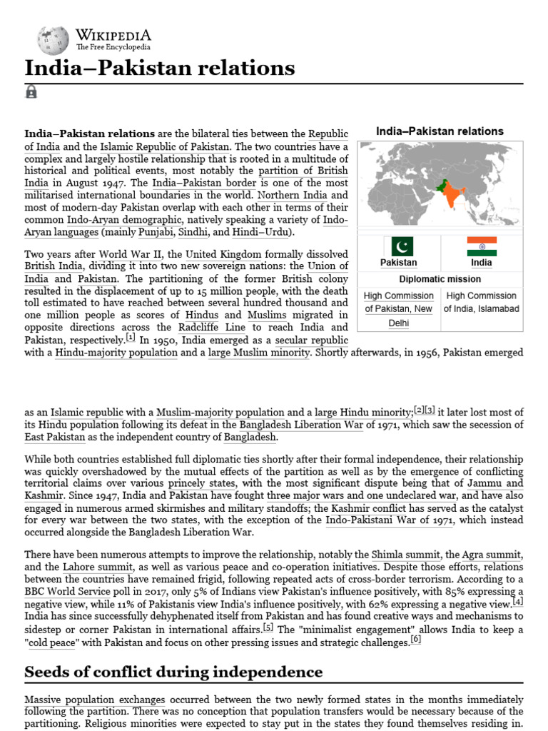 India-Pakistan Relations Overview | PDF | India–Pakistan Relations ...