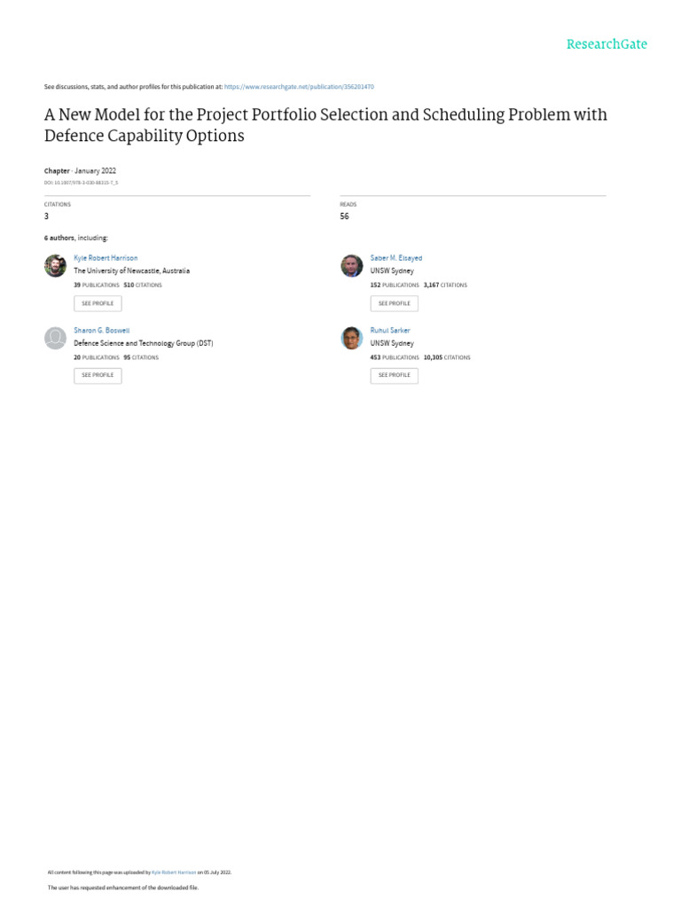 A New Model For Project Portfolio Selection and Scheduling With Defense ...