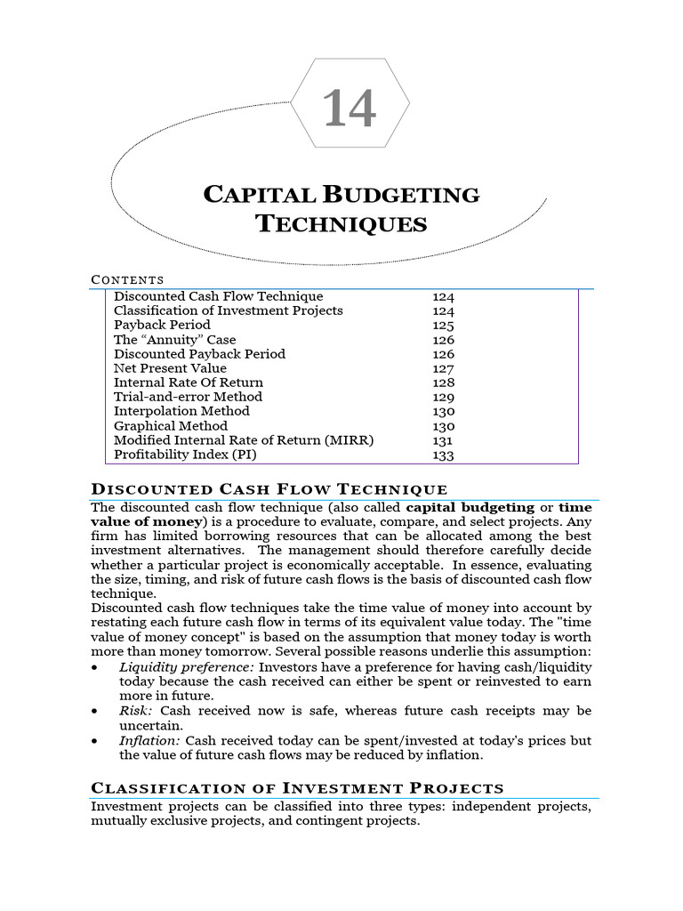 Discounted Cashflow Techniques | PDF | Capital Budgeting | Internal ...