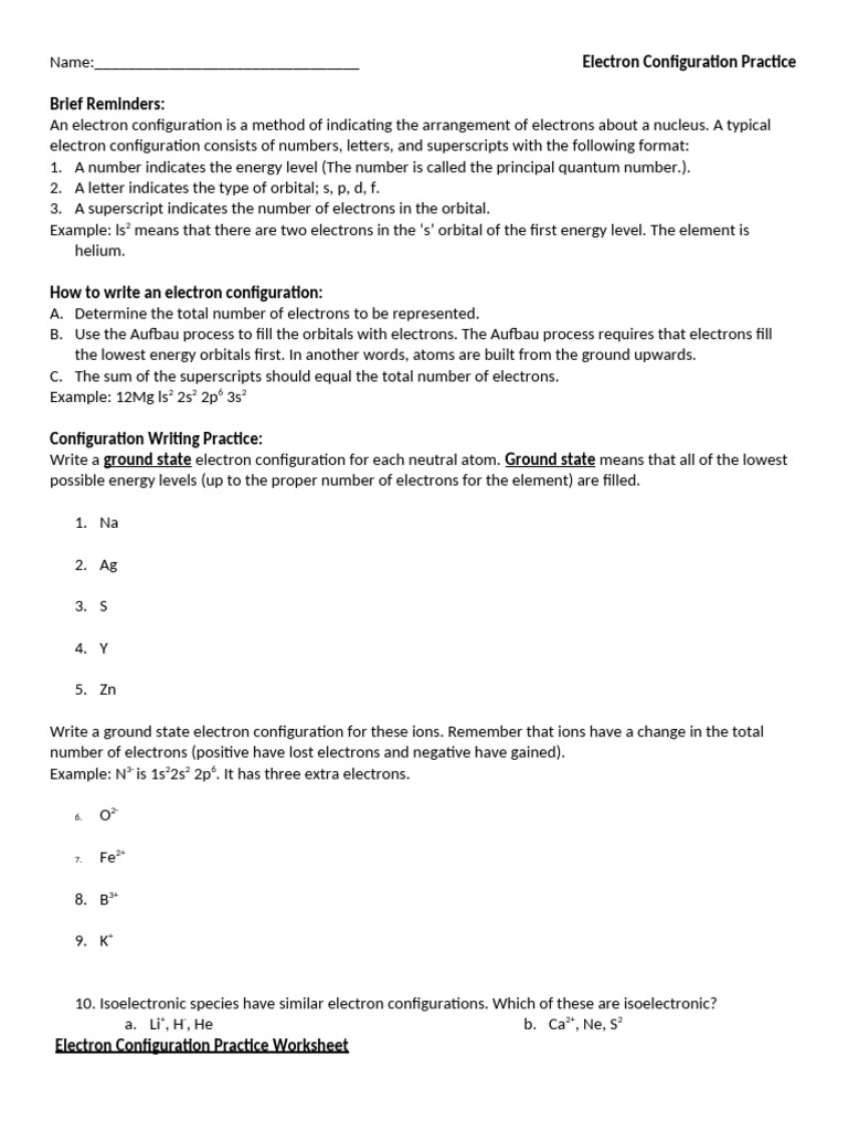 Electron Configuration Problems Ws Pdf Electron Configuration