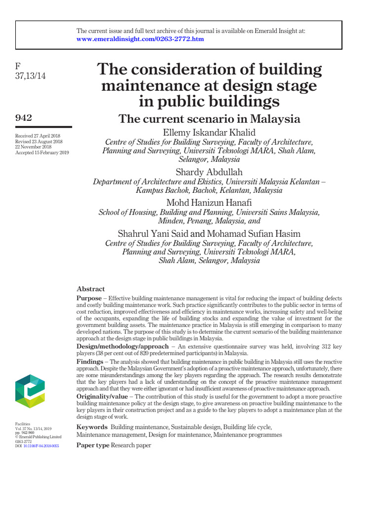 The Consideration of Building Maintenance at Design Stage in Public ...
