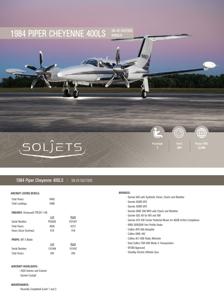 6304ebd92d9ac130091e1185 - 1984 Piper Cheyenne 400LS SN 42 5527003 ...