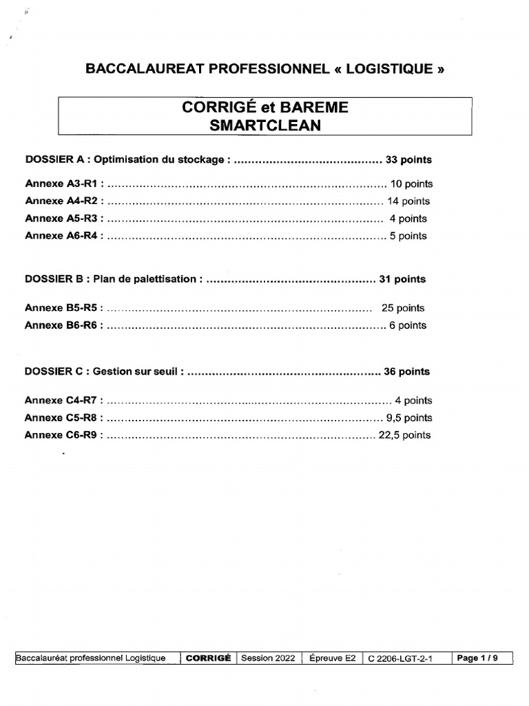 Corrigé 2022 - BacPro-Logistique-CORRIGE - SmartClean | PDF