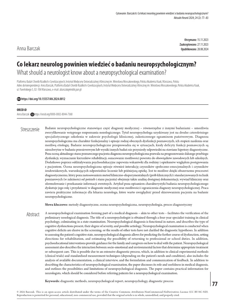 What Should A Neurologist Know About A Neuropsycho | PDF