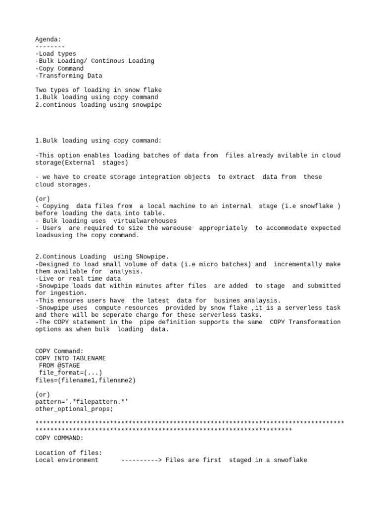 Snowflake Data Loading Techniques | PDF | Comma Separated Values | Computer File