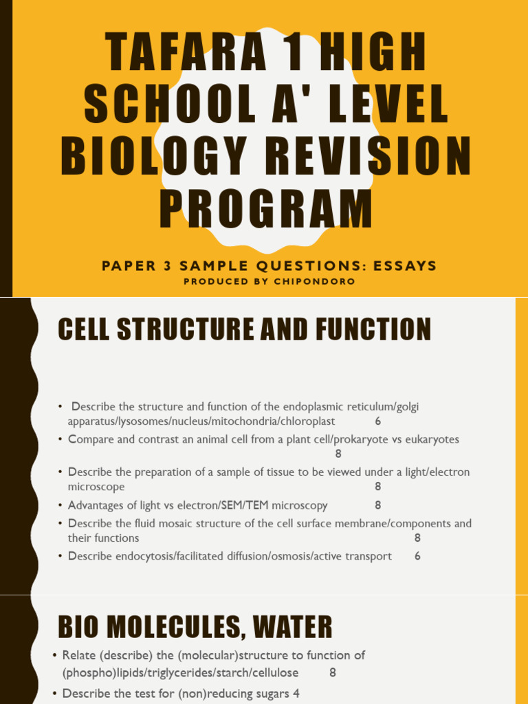 A Level Biology Practise Questions | PDF | Cell (Biology) | Gene