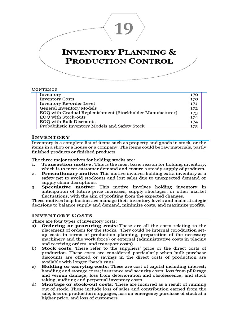 Inventory Models and Production Control | PDF | Inventory | Stocks