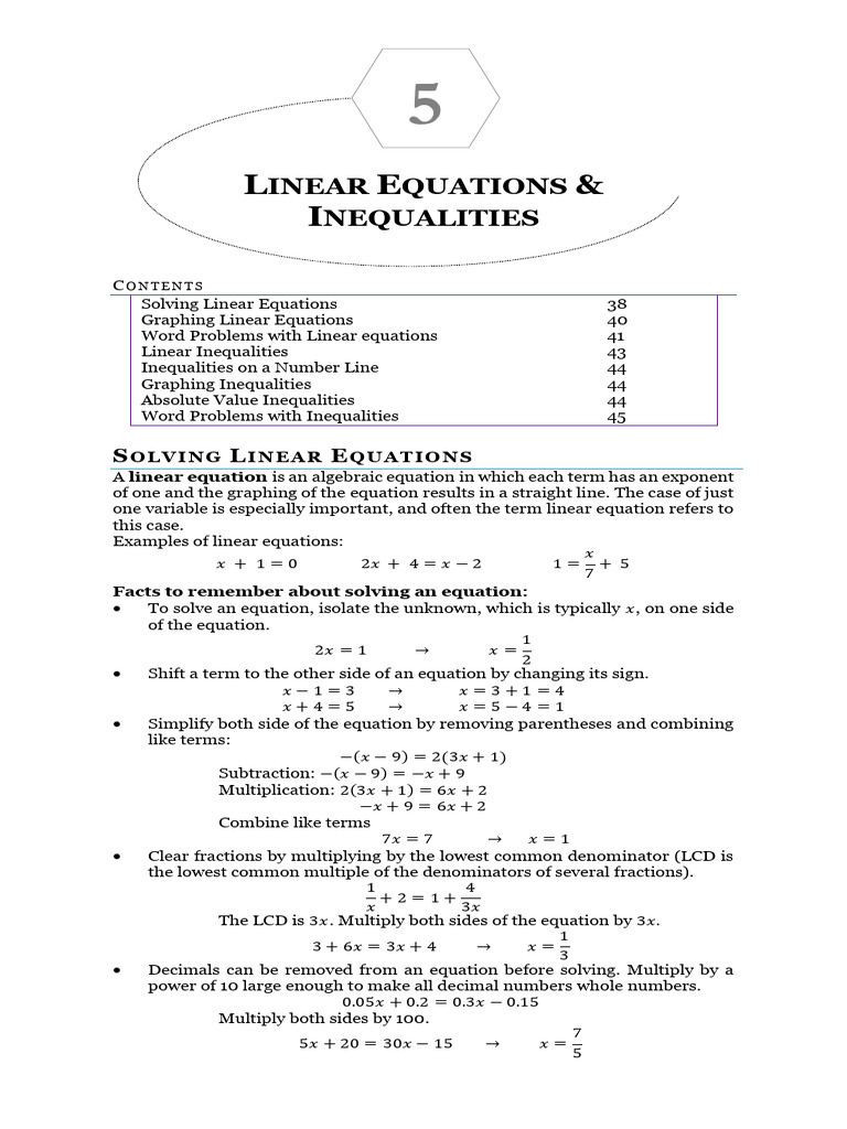 Linear Equations + Inequalities | PDF | Equations | System Of Linear Equations