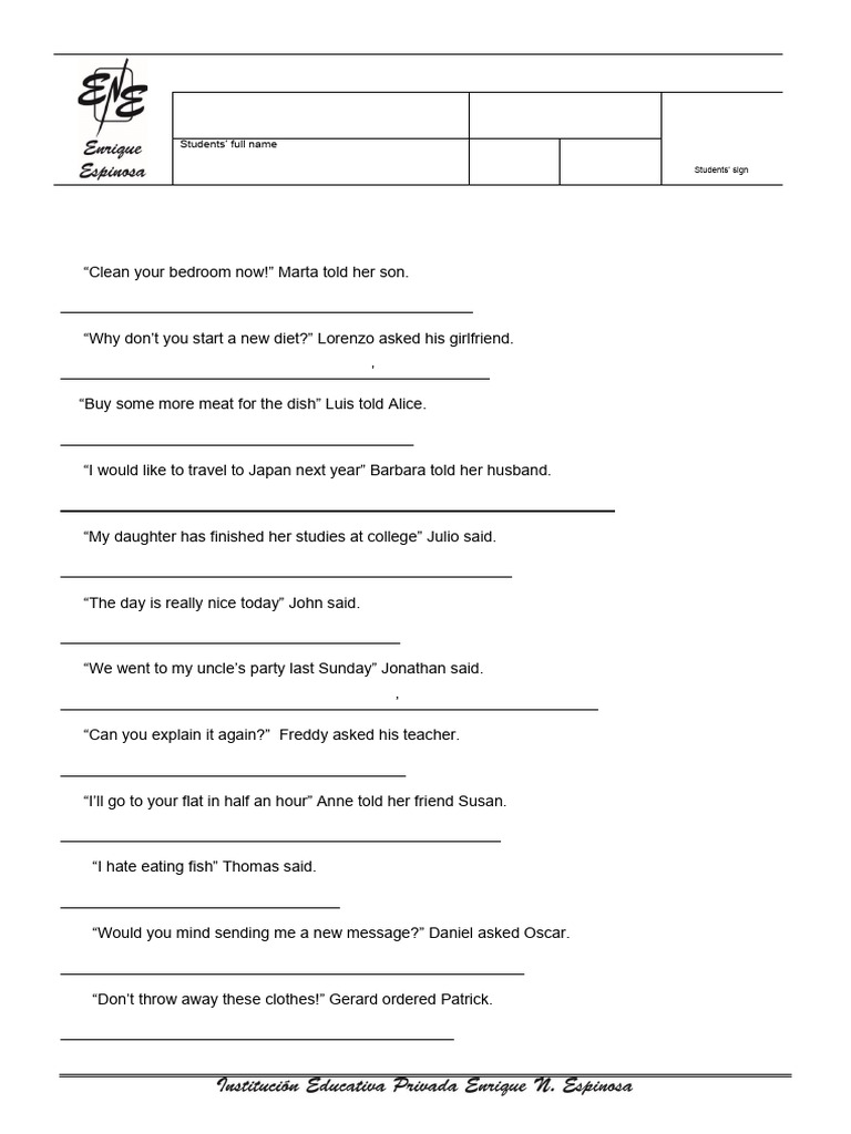 Reported Speech Practice for Teens | PDF
