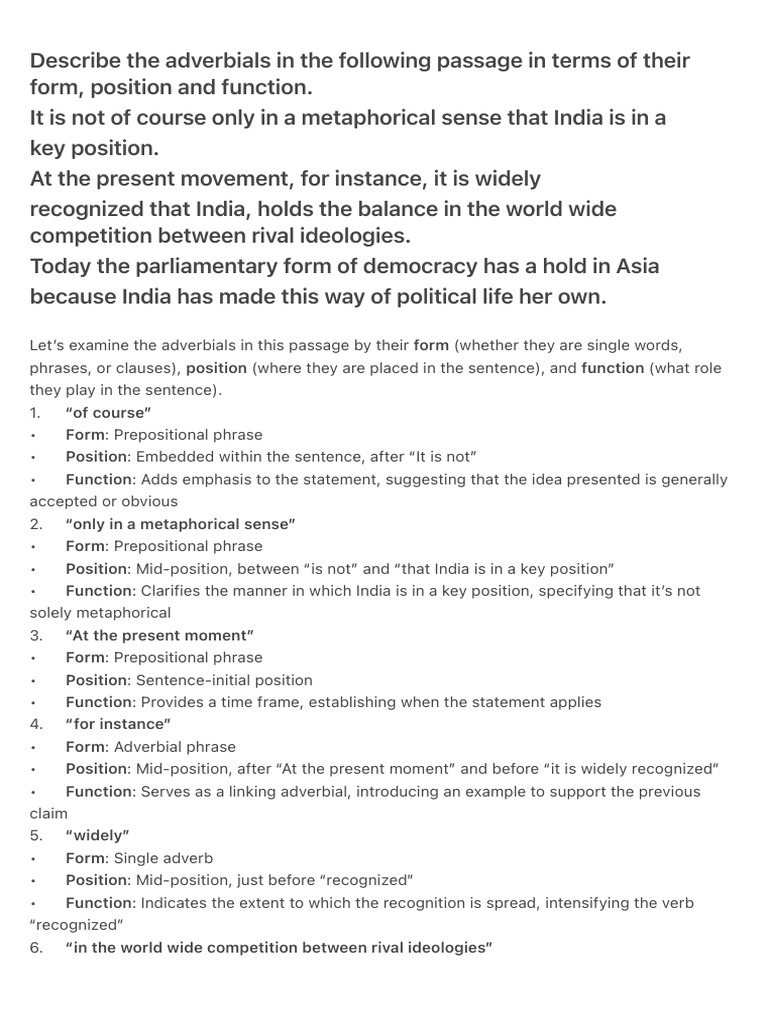 Describe The Adverbials in The Following Passage in Terms of Their ...