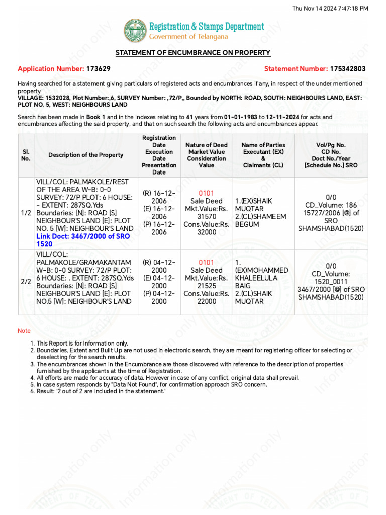 Statement of Encumbrance On Property | PDF | Property Law | Private Law
