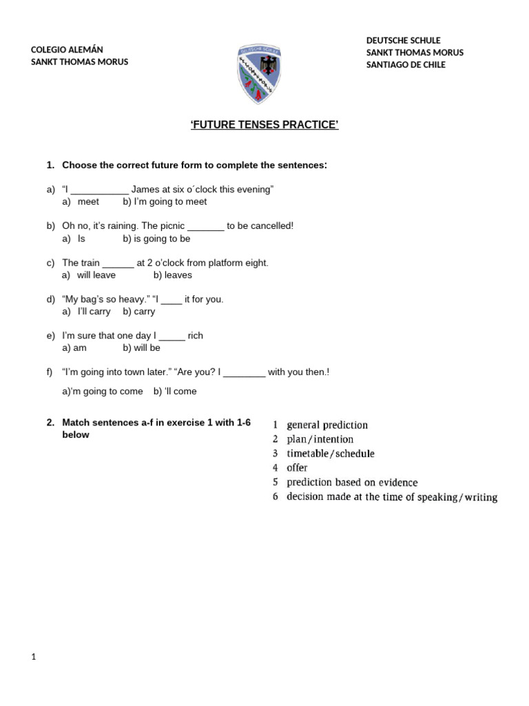 10th - March 9th - Simple Future Tenses - Practice II | PDF