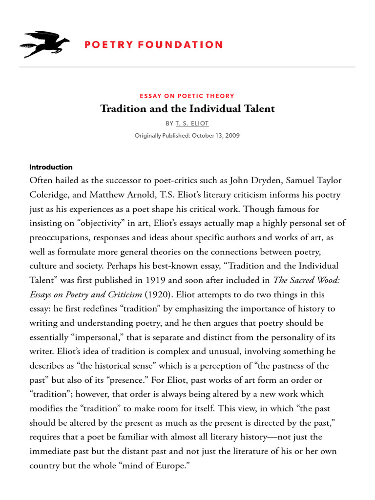 Tradition and The Individual Talent - The Poetry Foundation | PDF