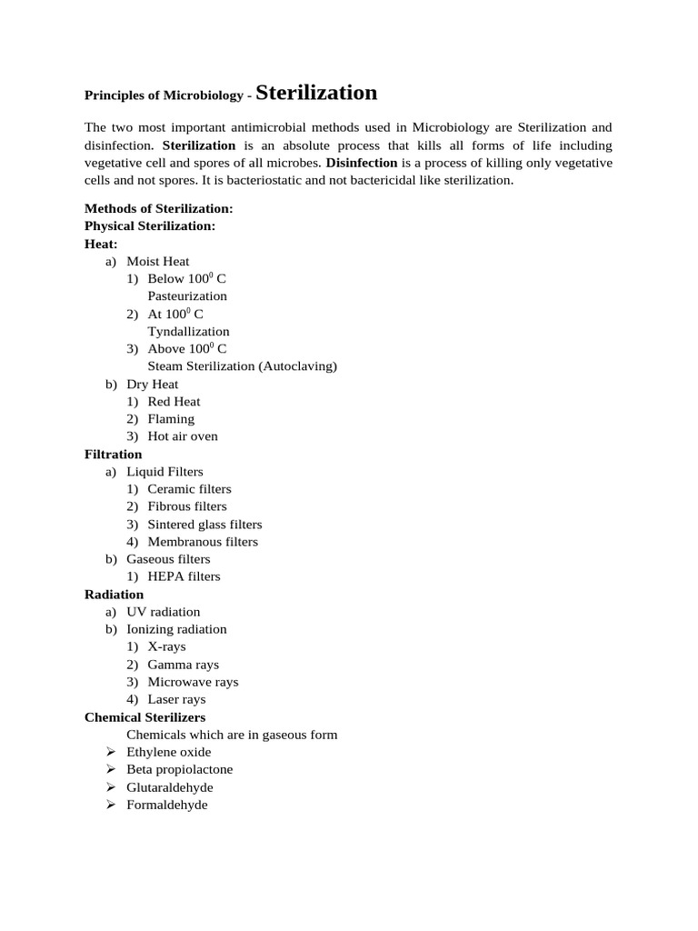 Sterilization Methods in Microbiology | PDF | Sterilization (Microbiology) | Disinfectant