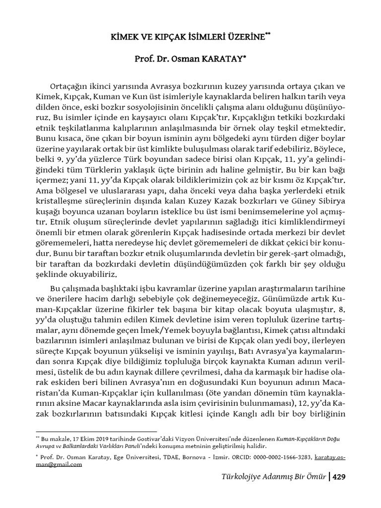Kimek Ve Kipcak Isimleri Uzerine Turkol | PDF