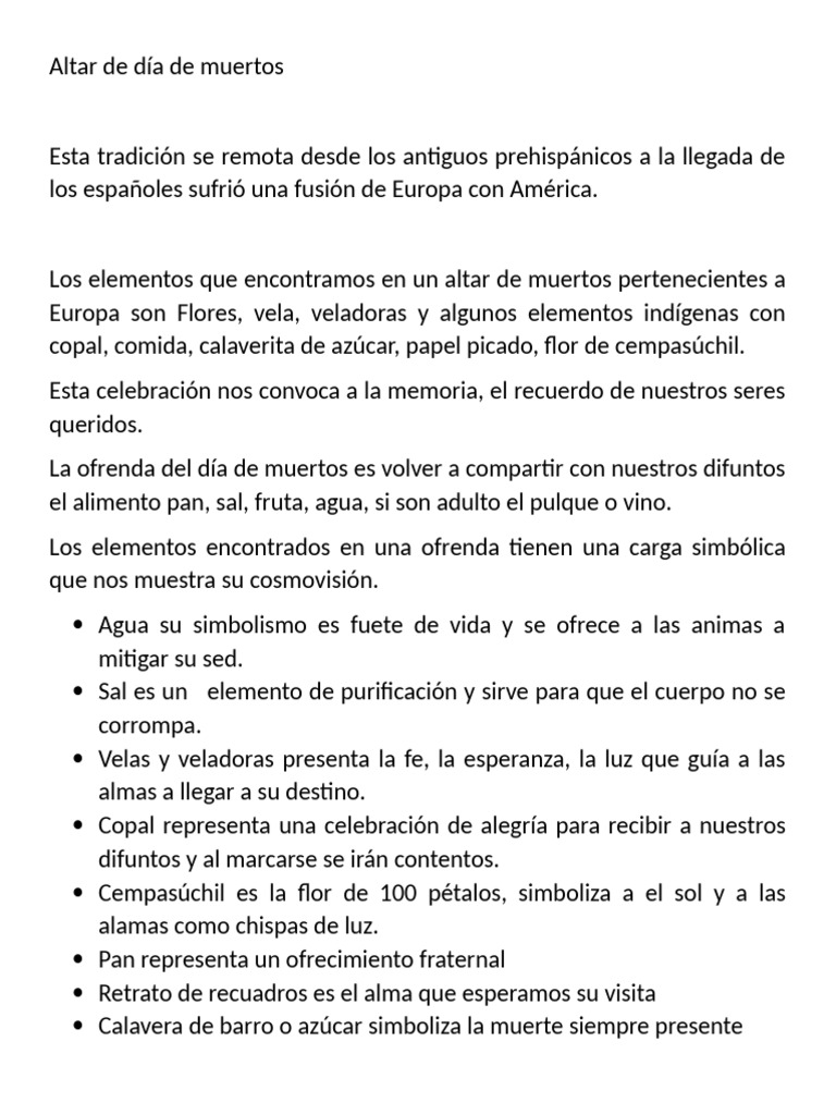 Elementos del Altar de Día de Muertos | PDF