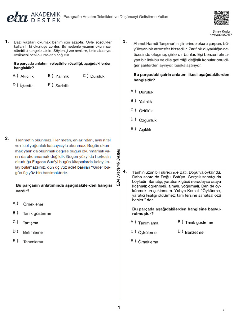 EBA Akademik Destek Odevler Paragrafta AnlatYm Teknikleri 1 | PDF