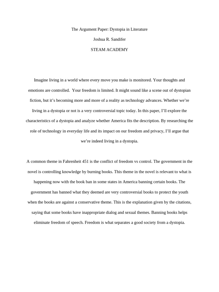 Josh, The Argument Paper | PDF | Dystopia | Privacy