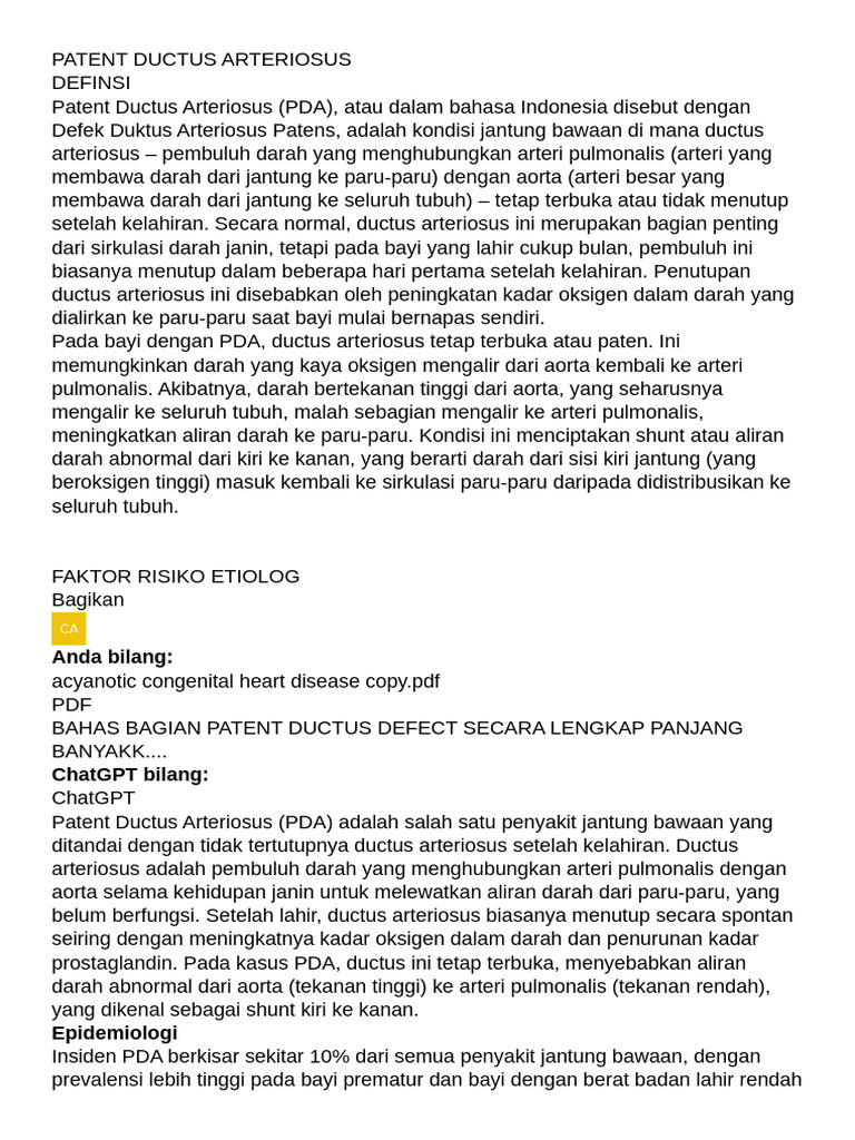 Patent Ductus Arteriosus | PDF | Kesehatan Holistik