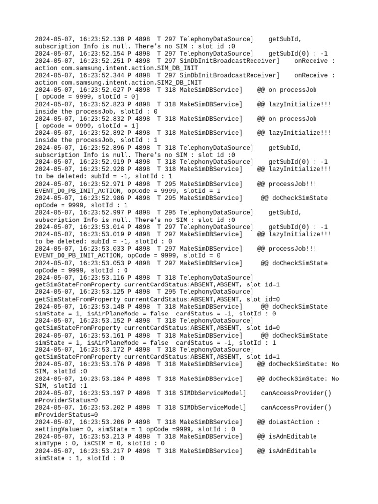 SIM Initialization and State Logs | PDF