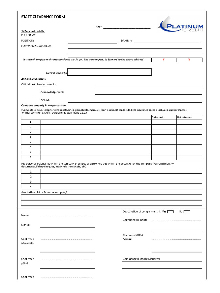 Staff Clearance Form Template | PDF | Finance & Money Management