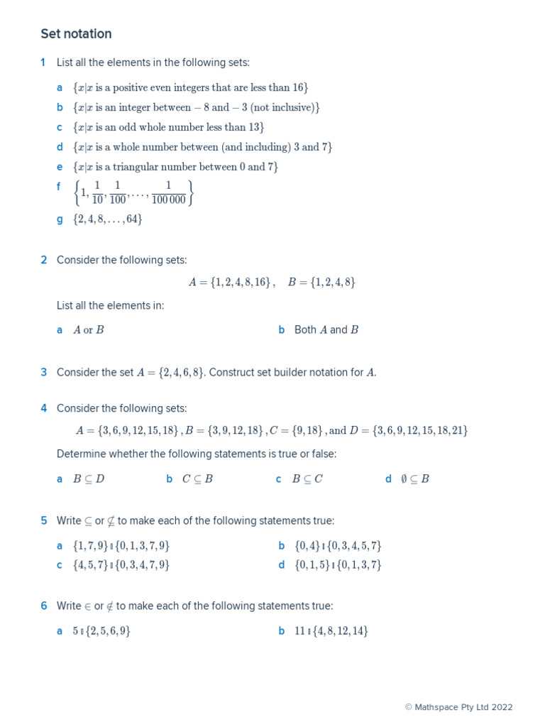 1.3 Language and Notation of Sets - Worksheet | PDF | Integer | Mathematics