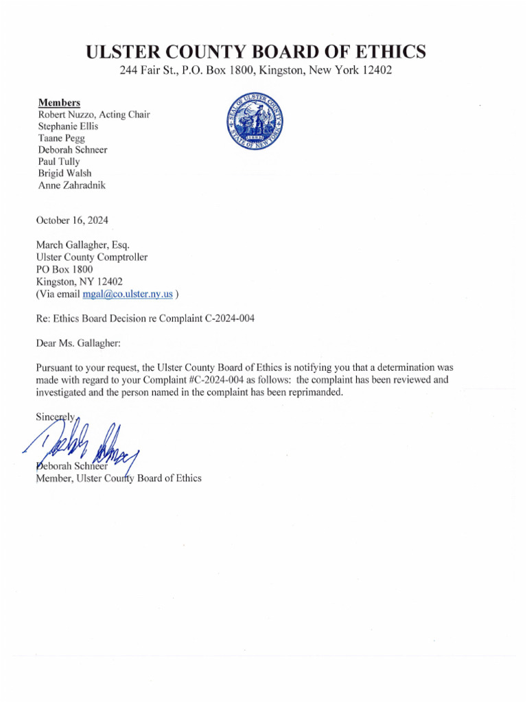 Board of Ethics Letter To Gallagher | PDF
