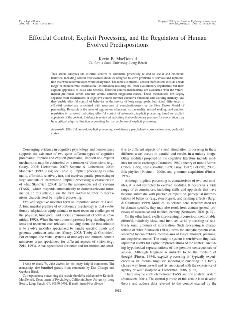 Effortful Control Explicit Processing An | PDF | Executive Functions | Prefrontal Cortex