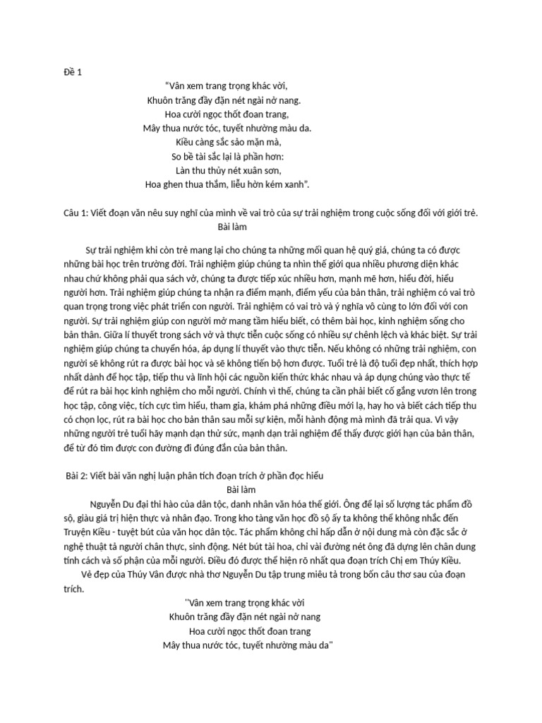 Van giua ki 1 - Đề 1 | PDF