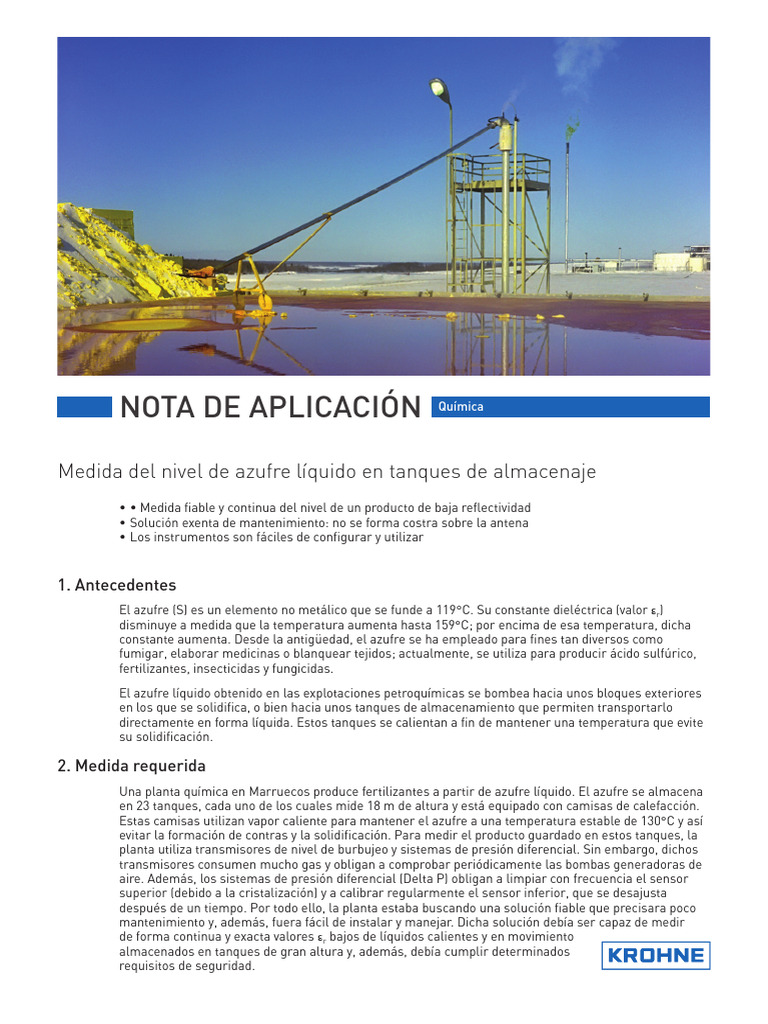 Medición de nivel de azufre en tanques | PDF | Azufre | Líquidos