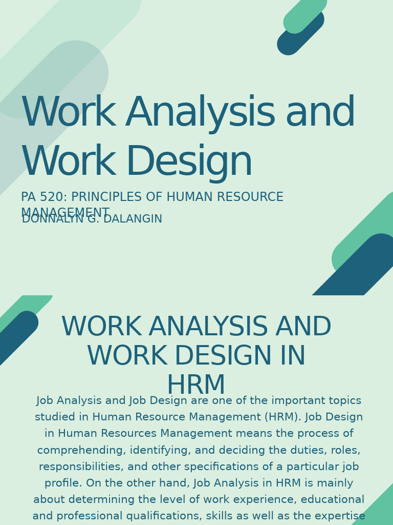 Work Analysis and Work Design | PDF | Employment | Performance Appraisal