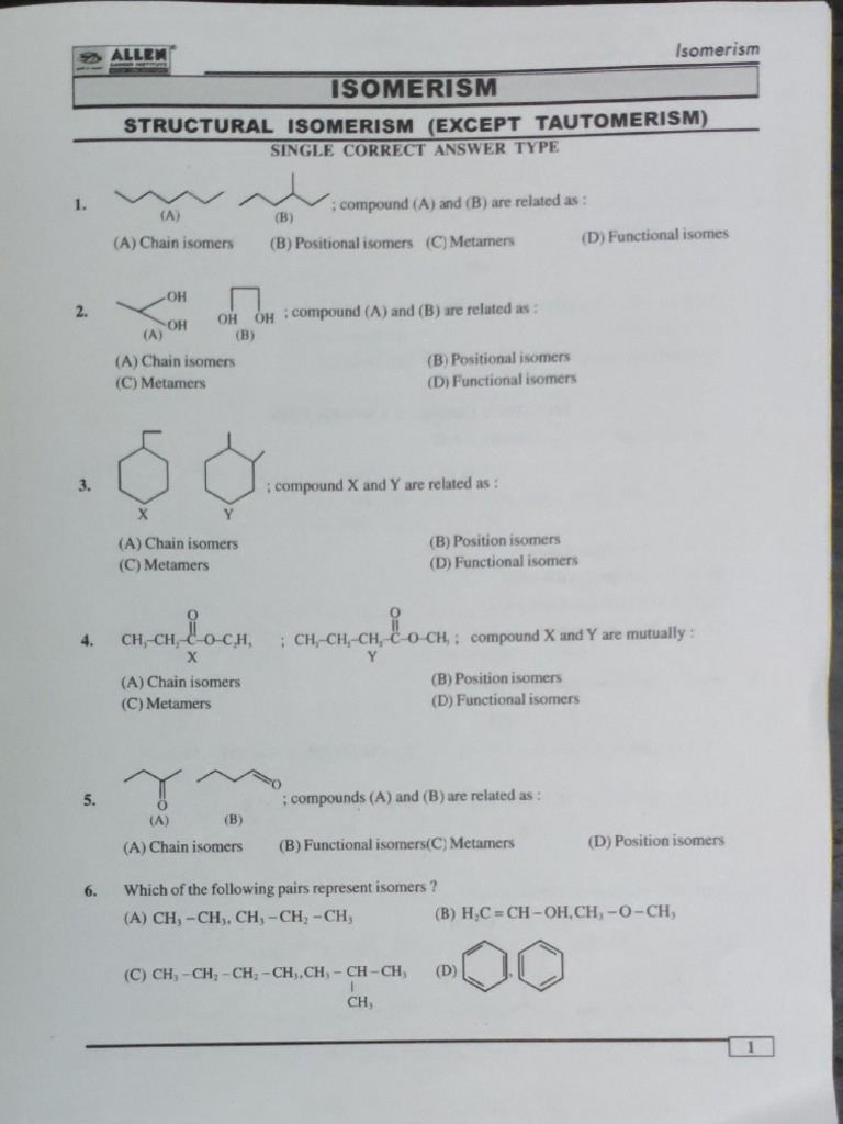 Isomerism Question Bank | PDF